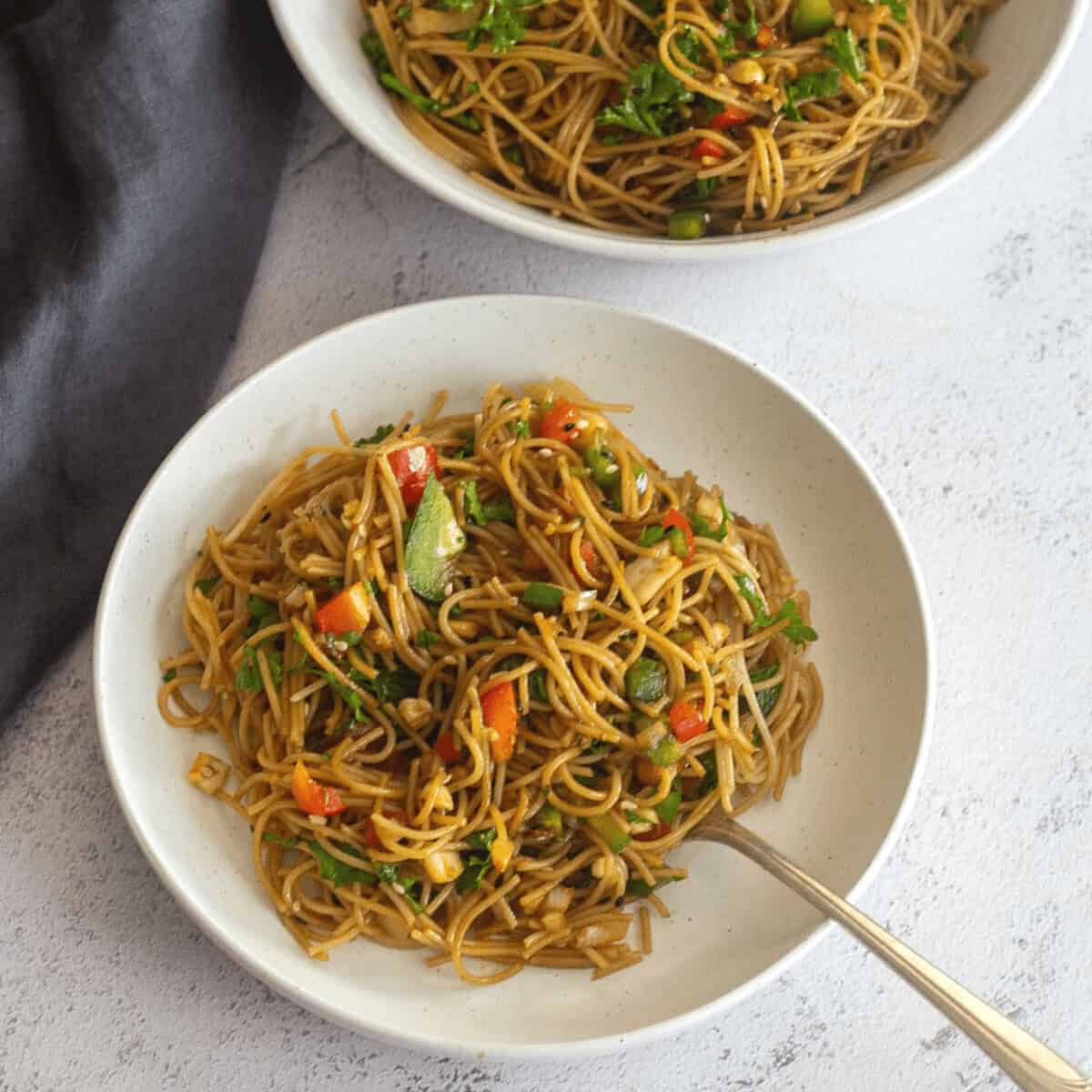 Asian Pasta Salad Recipe - Vidhya’s Vegetarian Kitchen