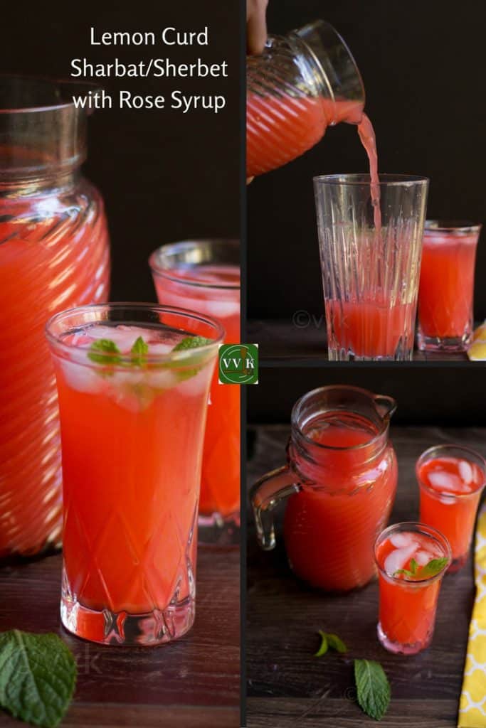 Lemon Curd Sharbat / Sherbet with Rose Syrup | Lemon Curd Lemonade
