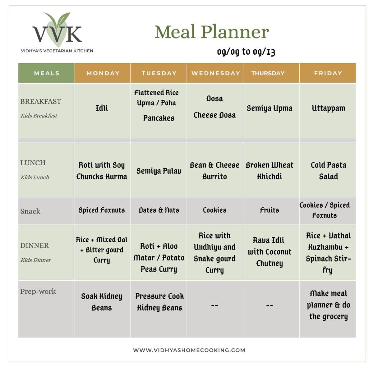 Family Friendly Weekly Meal Planner Vidhya s Vegetarian Kitchen Family Friendly Weekly Meal Planner Vidhya s Vegetarian Kitchen