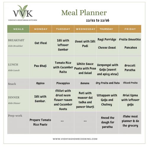 Simple and Semi-Homemade Meal Planner - Vidhya’s Vegetarian Kitchen