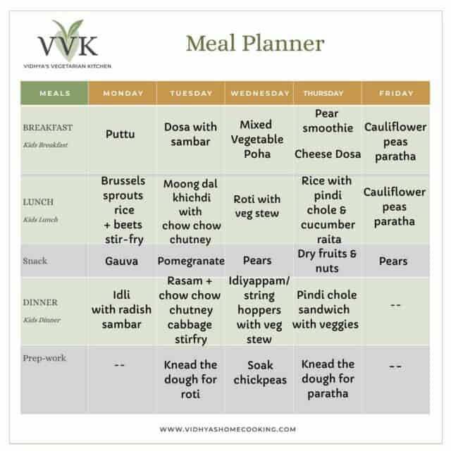 Veggie-Loaded Weekly Meal Planner - Vidhya’s Vegetarian Kitchen