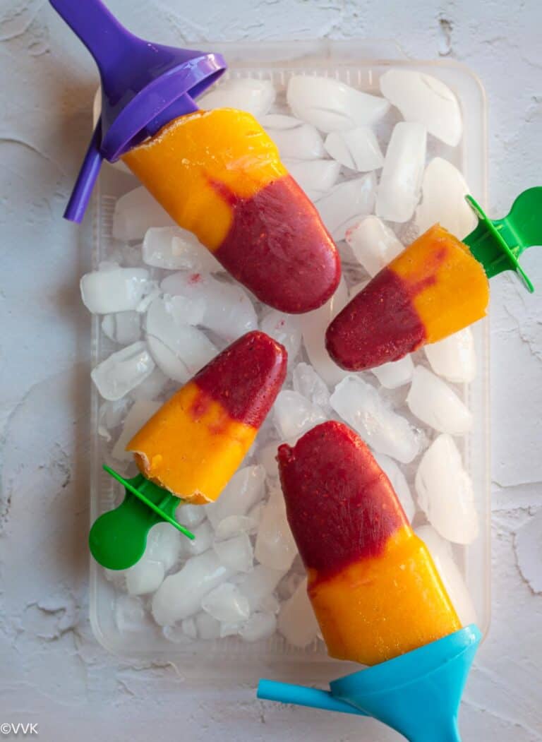 Mango Raspberry Popsicles - Vidhya’s Vegetarian Kitchen
