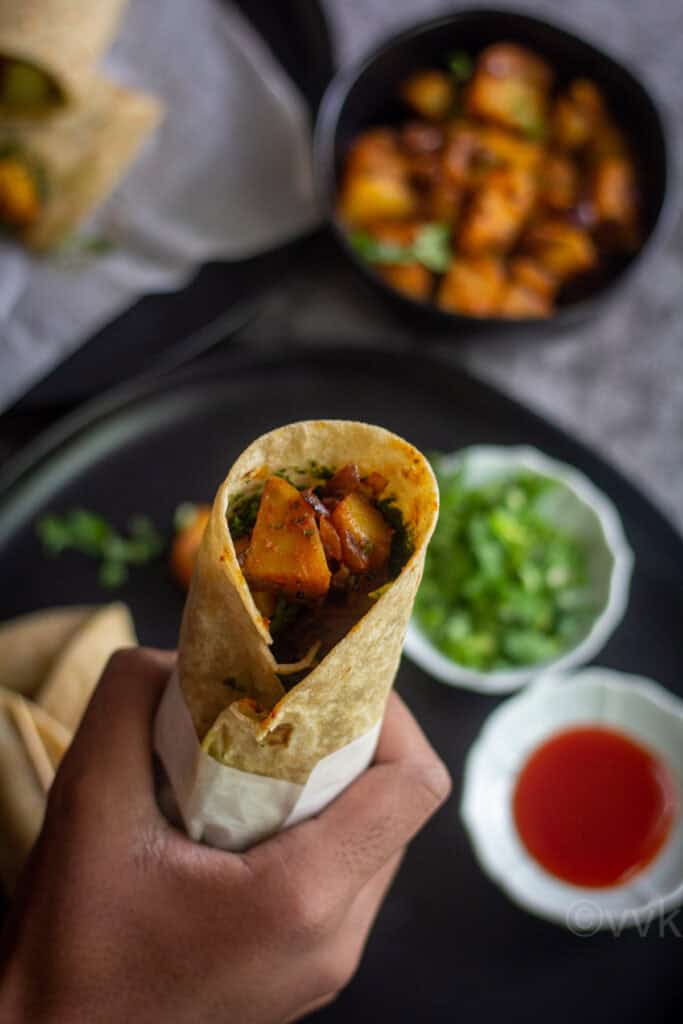 Easy Roti Rolls with Potato Curry | Potato Chapati Roll