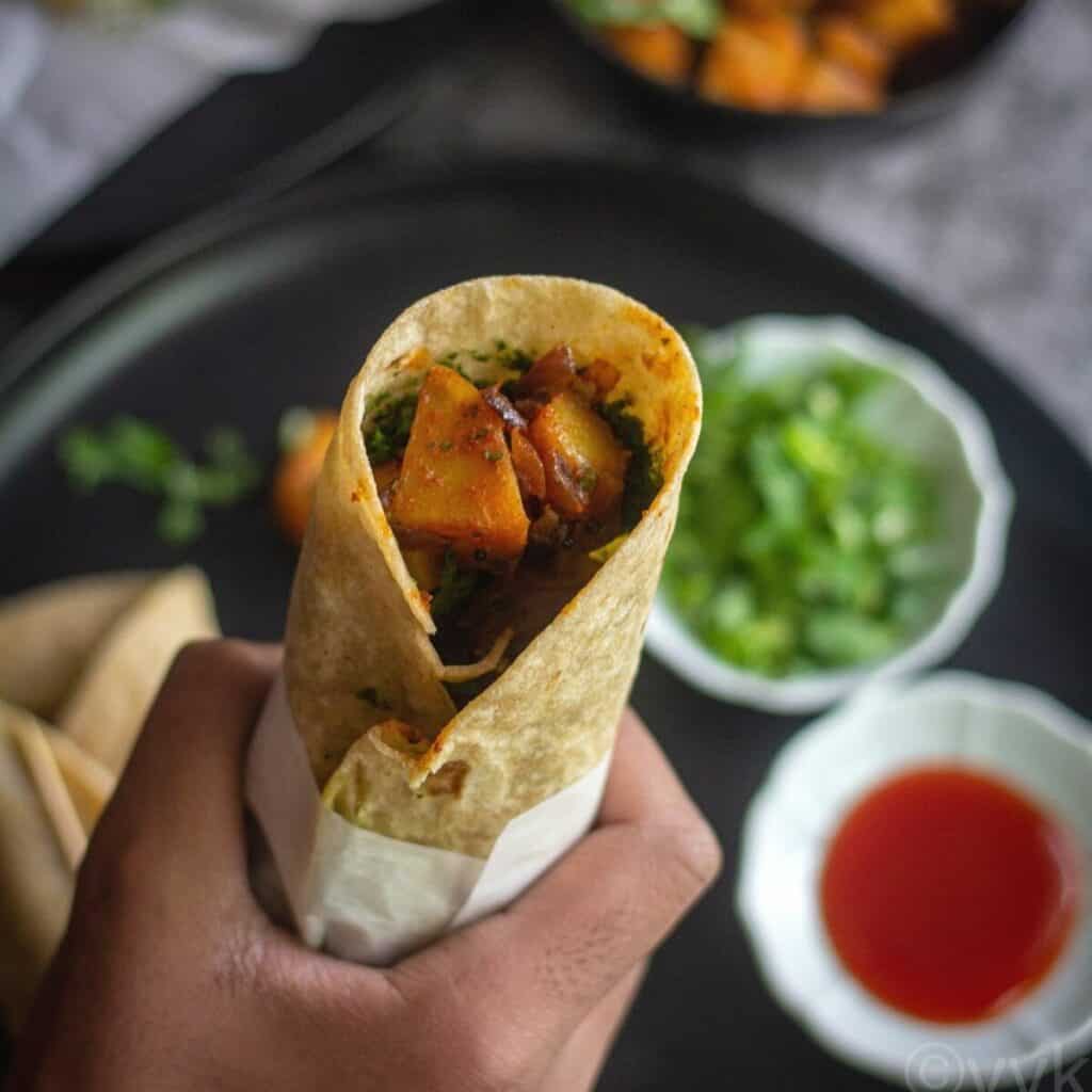 Easy Roti Rolls with Potato Curry | Potato Chapati Roll