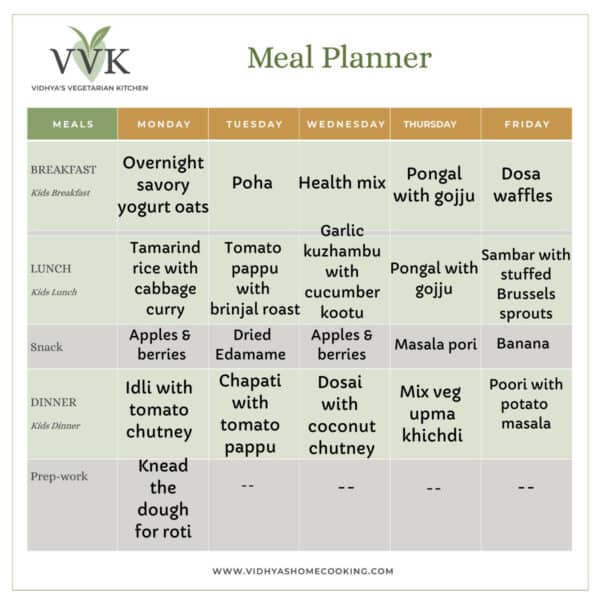 Weekly South Indian Meal Planner - Vidhya’s Vegetarian Kitchen