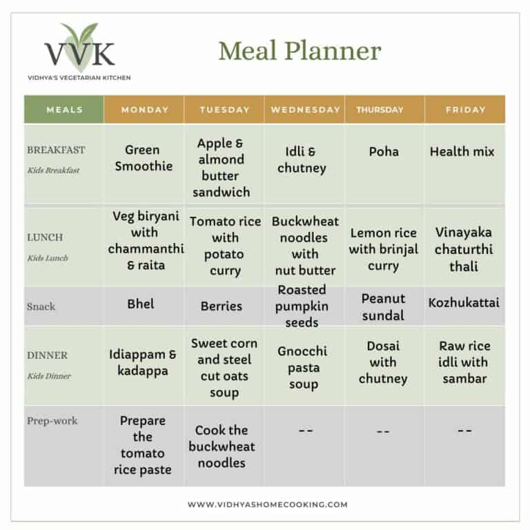Easy Weekly Meal Plan - Vidhya's Home Cooking